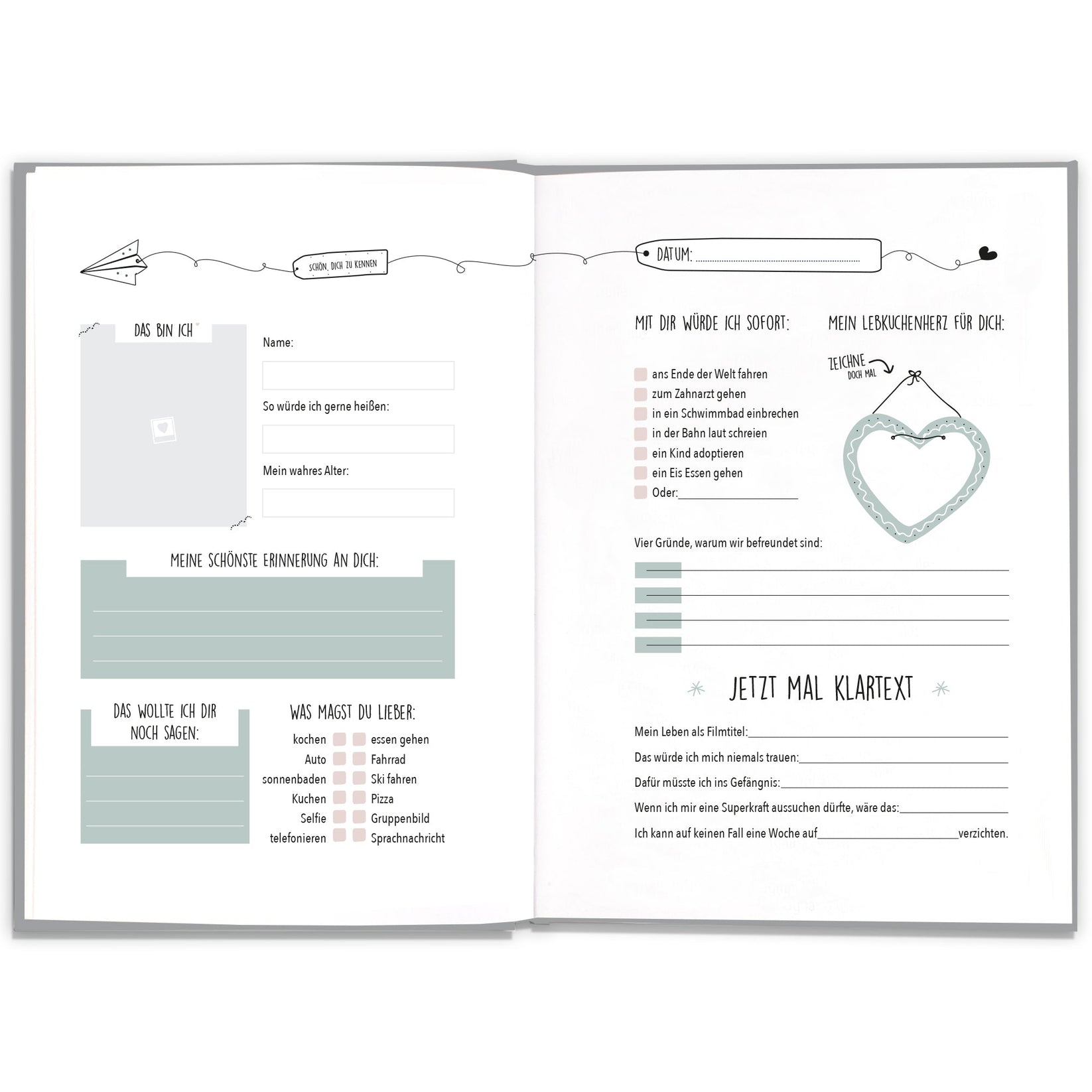 Freundebuch Gästebuch mit Fragen für Freunde Kinder Erwachsene Mädchen ...